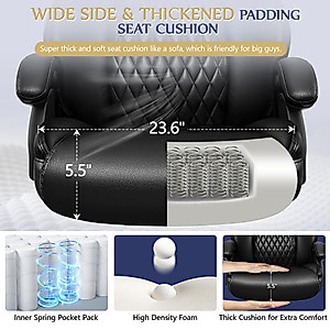 Big and Tall Office Chair 500lbs, Heavy Duty Executive Desk Chair with Adjustable Lumbar Support, Comfy Padded Cushion, Ergonomic PU Leather Home Computer Chair with Extra Wide Seat, Black