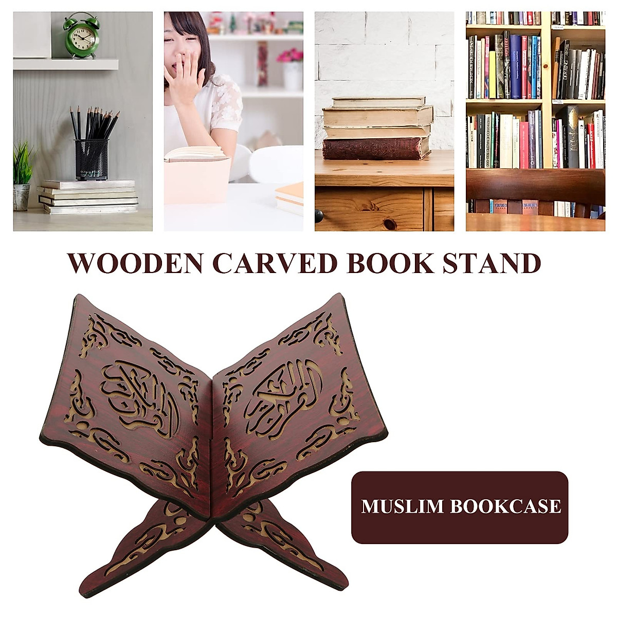 Wooden Quran Stand 11.4 x 8.2 Inches Stand Muslim Bible Holder Islam Foldable Rehal Bible Magazine Cookbook Rehal for Quran Display Holder Islam Religious Gift
