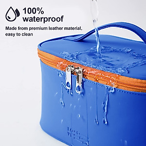 Makeup Bag Portable Travel Cosmetic Bag for Women, Beauty Zipper Makeup Organizer PU Leather Washable Waterproof (Blue)