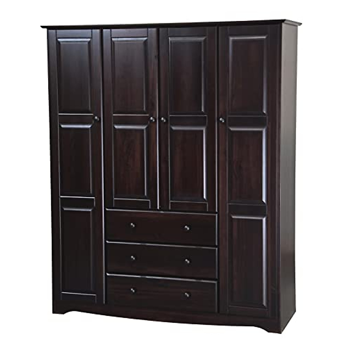 Palace Imports 100% Solid Wood Family Wardrobe/Armoire/Closet, Java. 3 Clothing Rods Included. NO Shelves Included. Optional Shelves Sold Separately. 60.25" w x 72" h x 20.75" d