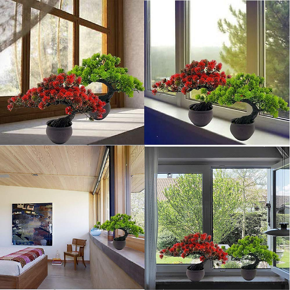 Fycooler Artificial Plants Artificial Bonsai Juniper Tree Potted Faux Japanese Pine Bonsai Simulation Zen Garden Fake Plant Artificial Bonsai Tree for Home Office Showcase Indoor Décor Desktop Display