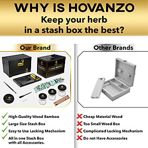 HOVANZO Premium Large Bamboo Box - Decorative Box Wooden Locking Storage Box with Rolling Tray - Decorative Wood Box for Herbs and Accessories - Decorative Box Set with Combination Lock