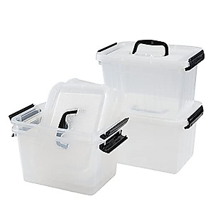 Hespama 6 Quart Storage Bin, Plastic Latching Box with Lid, 4 Packs, R