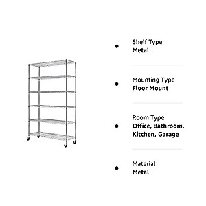 FDW 18x48x82 inch Wire Shelving Unit with Wheels Steel 6 Tier Heavy Duty Layer Rack Storage Metal Shelf Garage Organizer Wire Rack Shelving Adjustable Utility 2100 LBS Capacity,Chrome