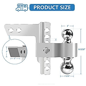 Tlvuvmo Adjustable Trailer Hitch - 6 Inch Drop Hitch Ball Mount for 2 Inch Receiver, 12,500 GTW, 2" and 2-5/16" Stainless Steel Tow Balls, Aluminum Tow Hitch with Double Anti-Theft Pins Locks