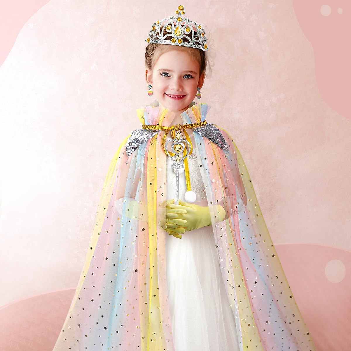 Meland Princess Dress up Clothes for Little Girl, 11Pcs Princess Cape with Crown,Princess Dresses for Girl 3-8 Birthday Gift