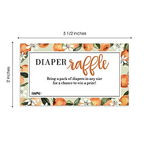 Canopy Street Little Cutie Diaper Raffle Tickets for Baby Shower/Clementine Sprinkle Or Gender Reveal Party Game / 50 Adorable Fruit 3.5” x 2” Diaper Drawing Cards