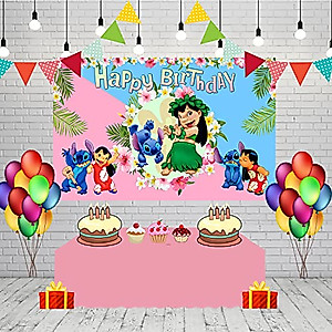 huio Hawaiian Aloha Backdrop for Lilo and Stitch Theme Birthday Party Supplies 6x4ft Tropical Summer Photo Background for StitchTheme Party Cake Table Decorations Baby Shower Banner, One Size
