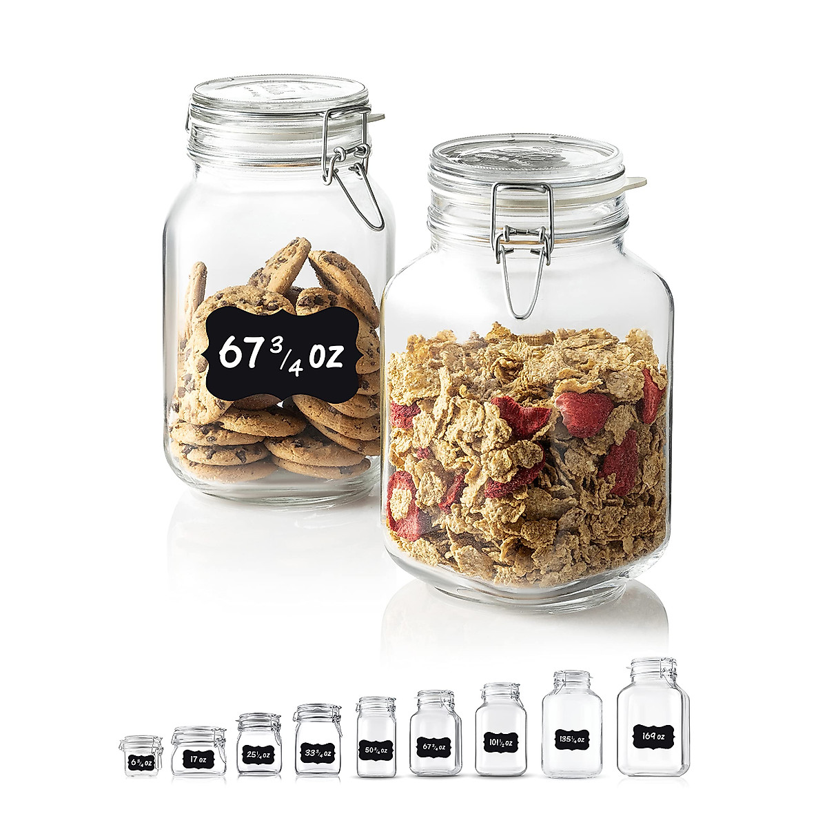 Bormioli Rocco - Food Storage Container - Glass Fido Jars - Hermetic Sealed Hinged Airtight Lid for Fermenting, With Paksh Chalkboard Labels 67 3/4 Ounce (2 Liter)