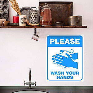 Please Wash Your Hands Sign Laminated Poster – Health and Safety – Great Use for Homes, Schools, Office and Public Spaces | Heat, Water and Moisture Resistant | 8 x 10 Inches | 5 per Pack (Blue)