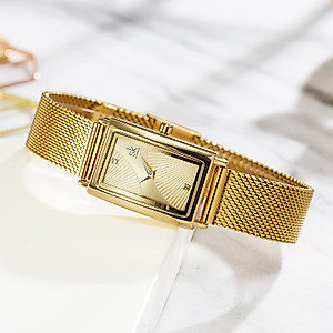 SHENGKE Minimalist Watch (Love Me Tender Love Me Home) Casual Fashion Wrist Watch Mesh Square Gold