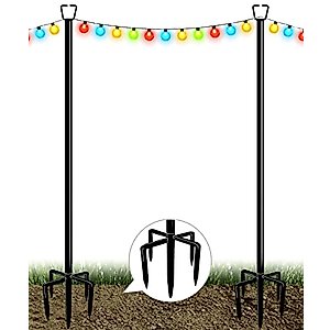 Queension 10ft Outdoor String Light Pole for Outside String Lights, Garden Lawn Metal Lighting Stand for Holiday Parties Bistro Weddings, 2pack