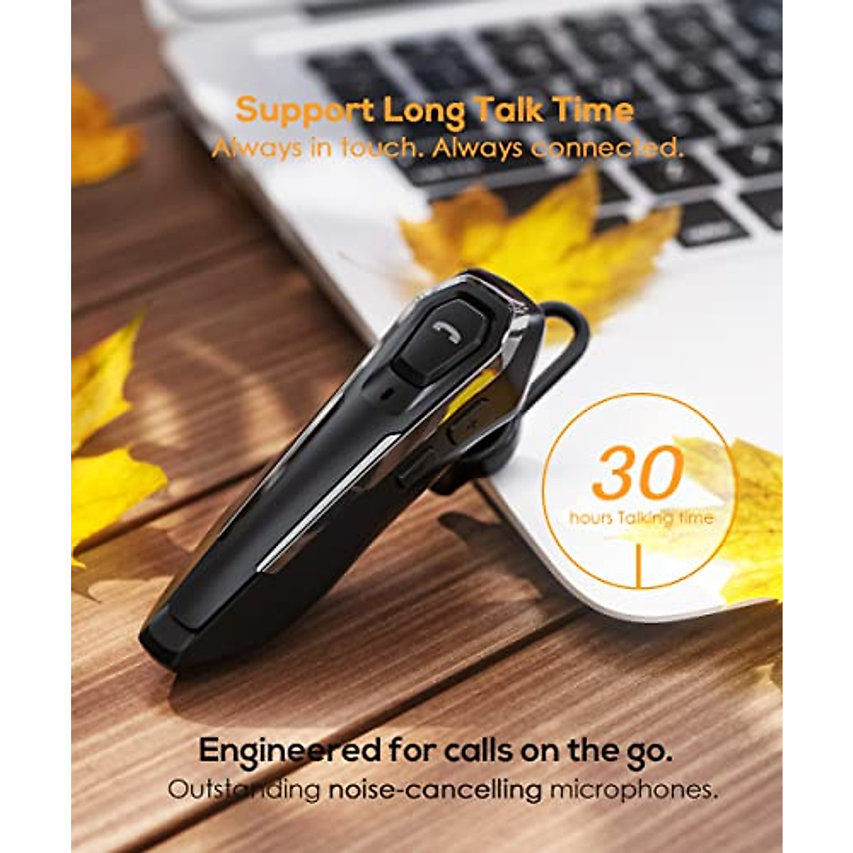 ZOUKAI Bluetooth Headset, Noise Cancelling with 2 Microphones, 30 Hours Talk Time, Announce Caller ID, Hands Free Bluetooth Wireless Earpiece for Cell Phones/Laptop/PC