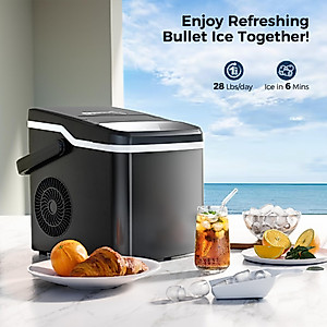 Kismile Ice Makers Countertop,28Lbs/Day,Collapsible Portable Countertop Ice Maker Machine with Handle, 2 Sizes of Ice Cube,9 Pcs/7 Mins,Small Ice Maker with Ice Basket/Scoop, for Home & Kitchen(Black)
