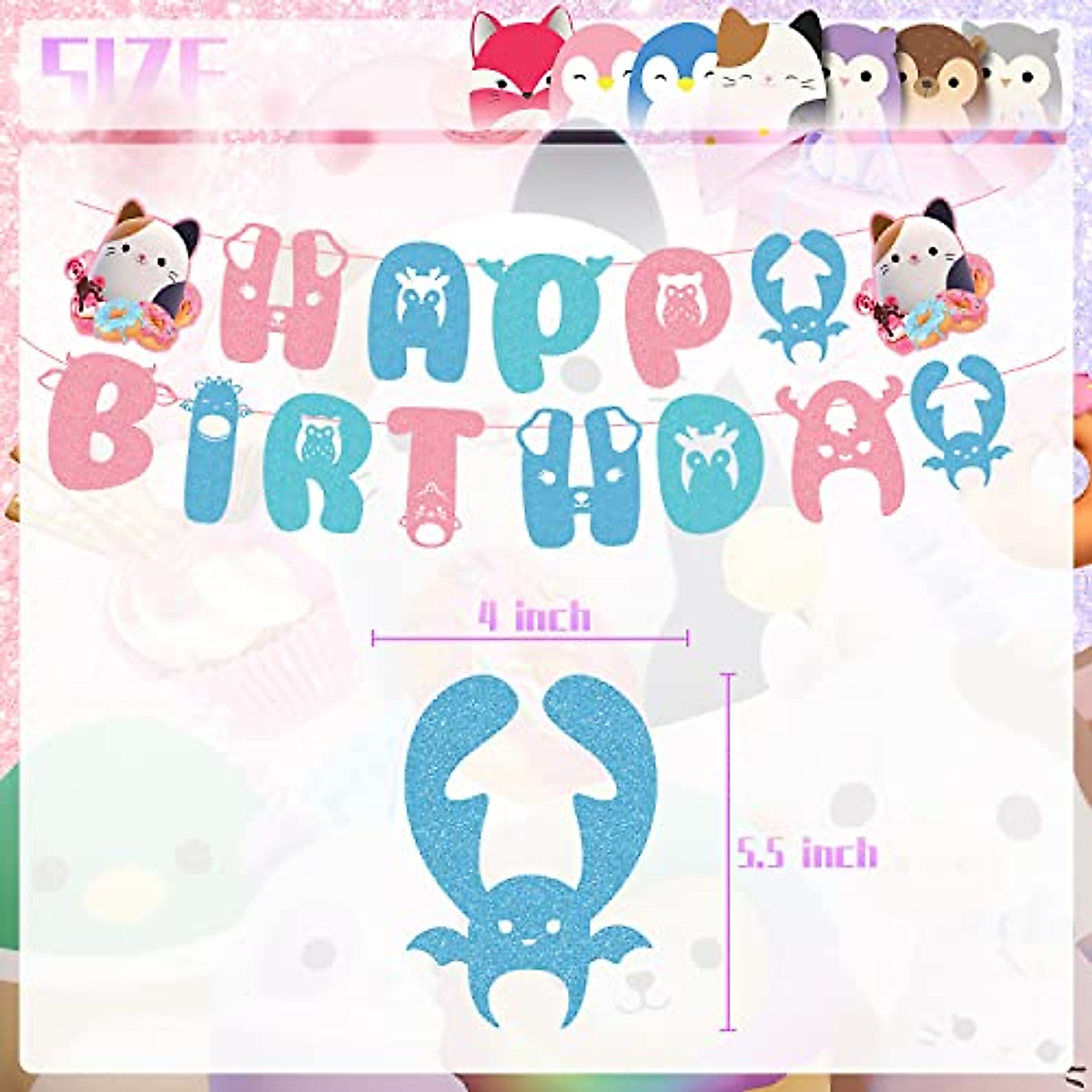 𝓢𝓺𝓾𝓲𝓼𝓱𝓶𝓪𝓵𝓵𝓸𝔀𝓼 𝓟𝓪𝓻𝓽𝔂 Squad Themed Birhthday Party Supplies for Girls Party Decorations Set for Kids and Boys Party Favors Included Banner Balloons Cake Cupcake Toppers