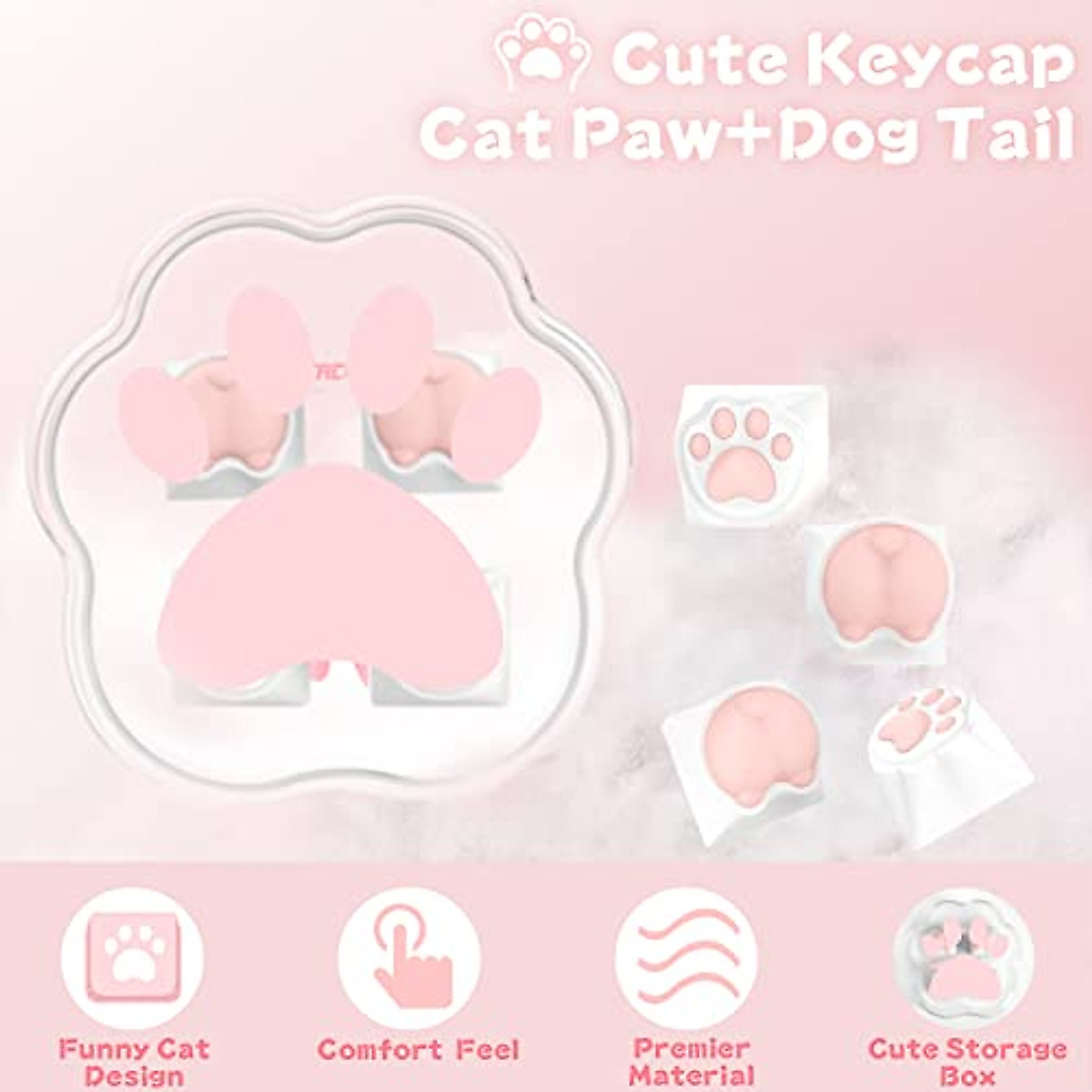 Custom 8 Pcs Cute Cat Claw and Butt Shape PBT&Silicone Keycaps Set Ergonomic OEM R4 Profile for 61/84/96/104 Key AKKO Gateron Kailh Cherry MX Cross Type Switch Mechanical Gaming Keyboard DIY(Pink-8)