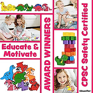 LIL ADVENTS Potty Time Adventures - Dinosaurs with 14 Wooden Block Toy Prizes|Potty Training Advent Game|As Seen on Shark Tank|Wood Block Toys, Reward Chart, Activity Board and Stickers