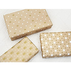 Elegant Gift Birthday Princess Wrapping Paper For Mom Dad Boys Girls Friends, 20x28" Per Sheet(6 sheets:23 sq.ft.ttl.) in 3 Designs Include Classic Patterns Like Polka Dots Crown Gift Package Stars For Wedding Bridal Shower Engagements Birthday Christmas