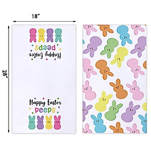 Happy Easter Peeps Kitchen Dish Towel 18 x 28 Inch, Spring Summer Rabbit Tea Towels Dish Cloth for Cooking Baking Set of 2