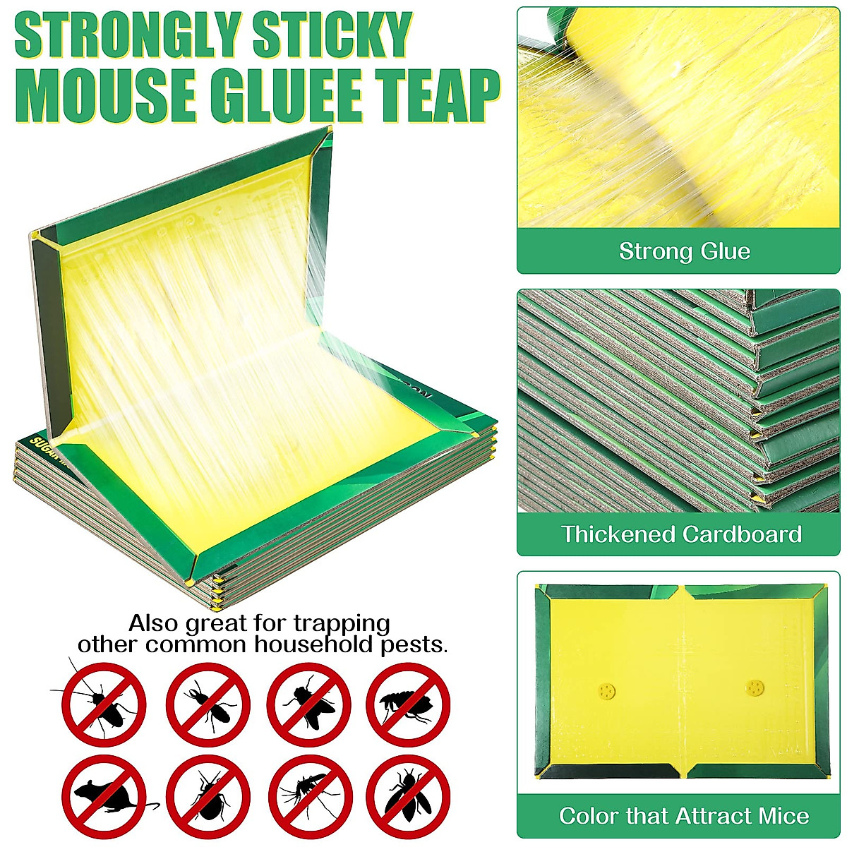 48 Pack Mouse Glue Traps Large Size Mouse Traps Sticky Pad with Enhanced Stickiness Mouse Rat Sticky Traps Board for Rodent Cockroach and Other Insects House Indoor Outdoor