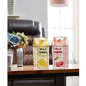 2 Pack Milk Carton Water Bottle, Kids Water Bottle with Leak Proof Lids and Straw,Double Wall Gel Insulated Freezer Drink Bottle,For Outdoor Sports Travel Home School,Water Bottle(400ml)