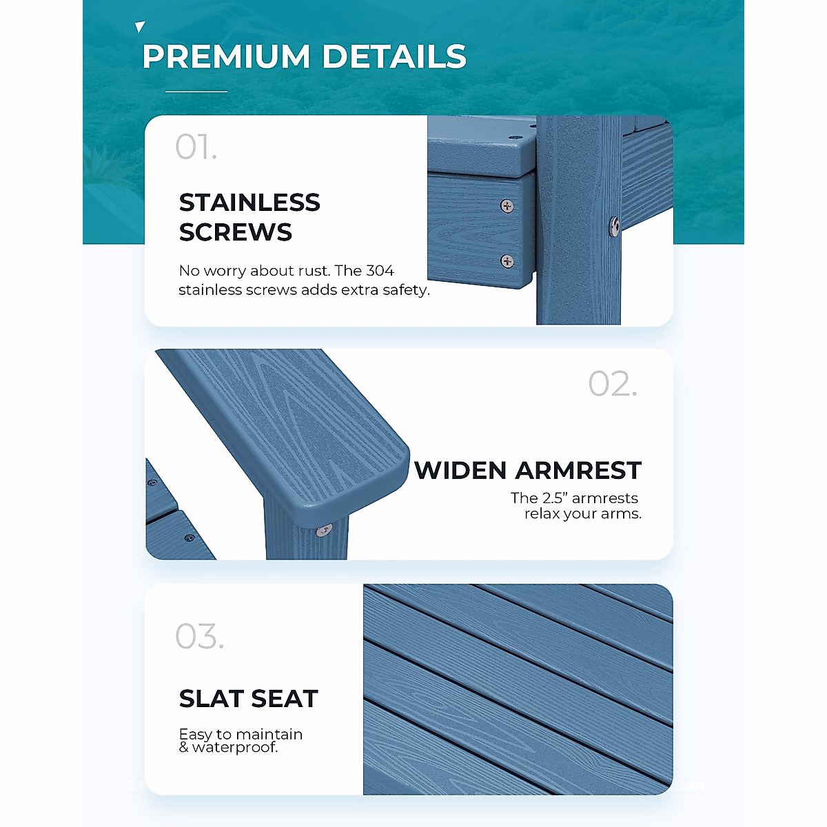 SERWALL 7-Piece Patio Dining Table Sets, Outdoor HDPE Dining Furniture Set with Umbrella Hole Cut-Out Table and 6 Chairs, Blue