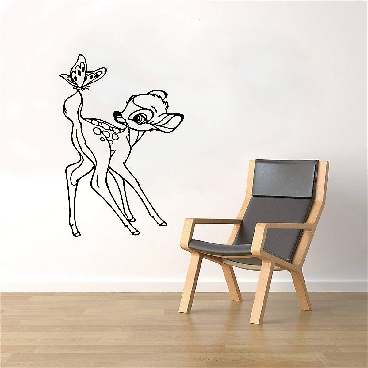 Makeyes Bambi Wall Deer Butterfly Vinyl Sticker Decals for Kids Bedroom Nursery Living Room Interior Decorations Designs Art Mural YMX55 (Black, 39X57CM)