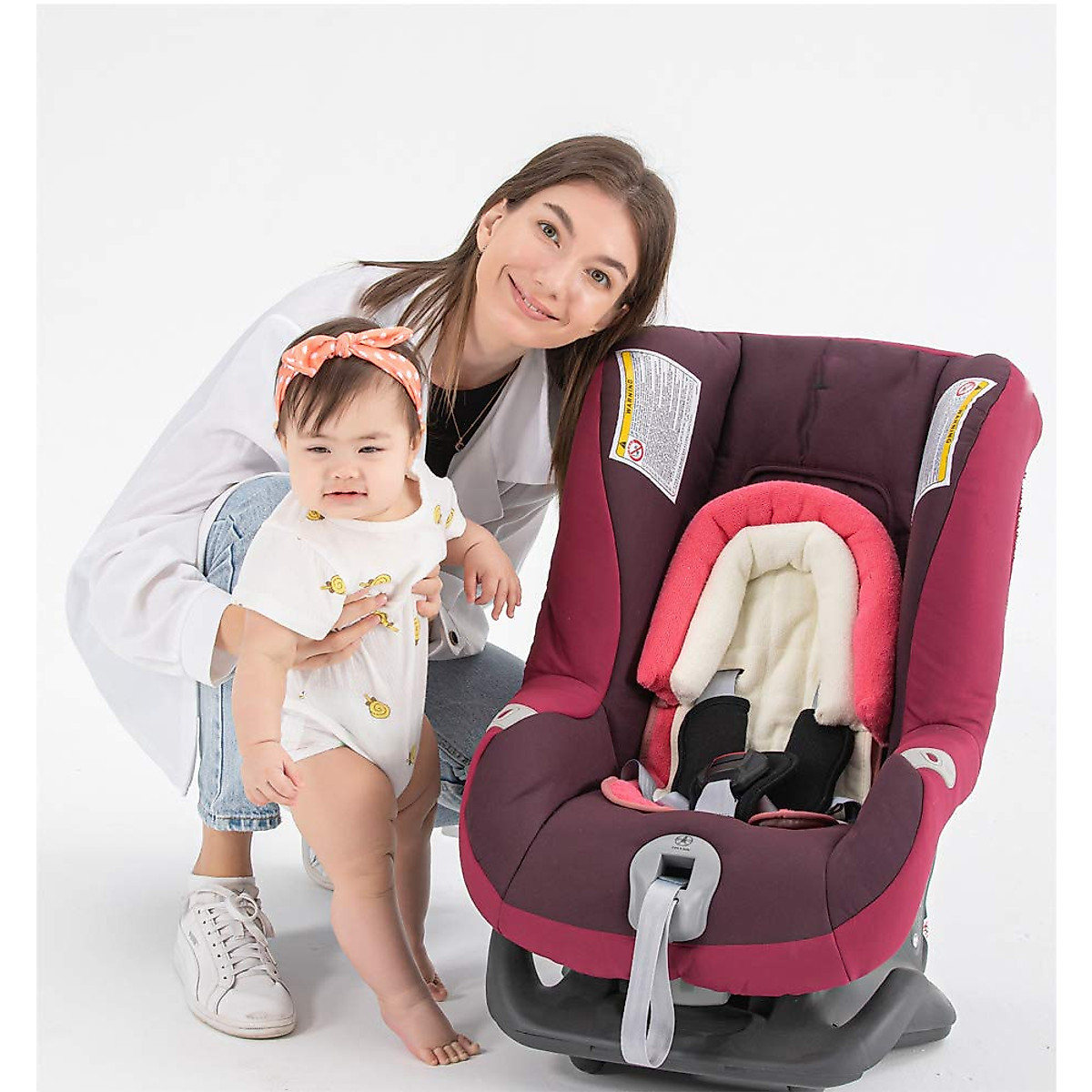 Long-Ci 2-in-1 Baby Insert Cushion Pad with Head Neck Body Support Pillow in Plush Terry for Newborn (Red Beige)