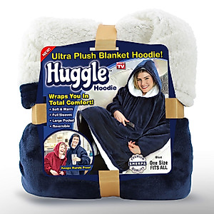Ontel Huggle Hoodie, Ultra Plush Blanket, Blue, One Size