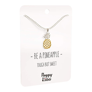 Happy Kisses Pineapple Necklace – Be A Pineapple Pendant – Message Card (Gold and Silver)