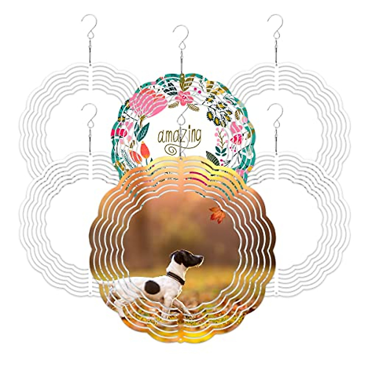 6 Pack 10 inch Aluminum 3D Sublimation Wind Spinner Double Sided Circle Sublimation Garden Wind Spinners Blanks for Heat Press, Innovation Wind Spinner