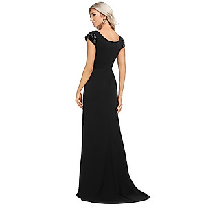 Ever-Pretty Women's Elegant Sequins Short Sleeve V Neck Long Maxi Formal Dresses Black US6