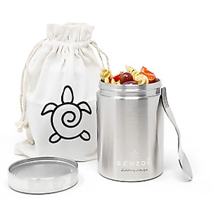 ecozoi Stainless Steel Insulated Lunch Box, Food Jar - Vacuum Insulated Thermos, 17 Oz + Spork + Lunch Bag