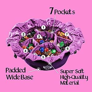 CardKingPro Immense Dice Bags with Pockets - Purple - Capacity 150+ Dice - Great for Dice Hoarders [Patented Design]