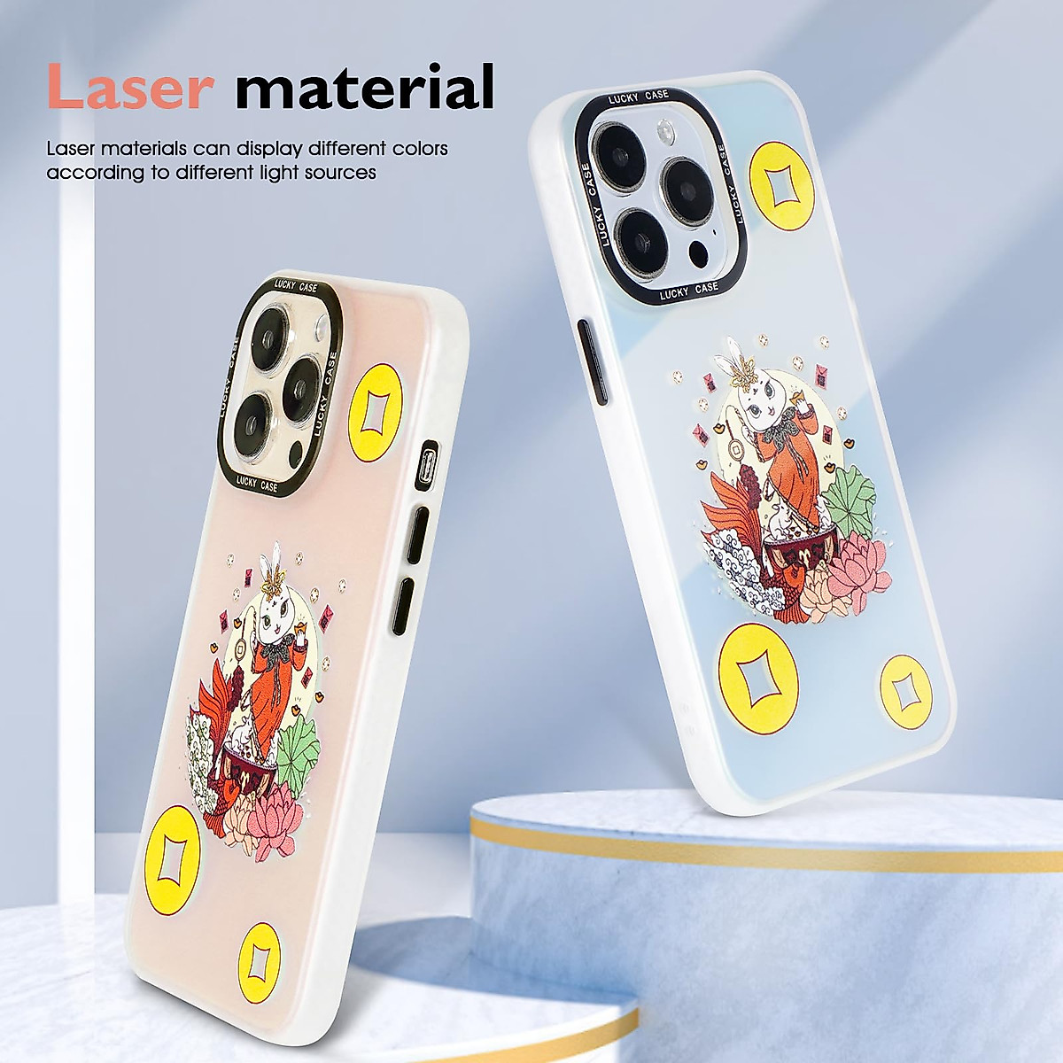 Lao Lin Arts，Compatiable for iPhone Case,Golden Dazzle Phone Case,Change Color with Light,Drop-Proof Phone Case,No Fingerprints,Rabbit, (iPhone 13)