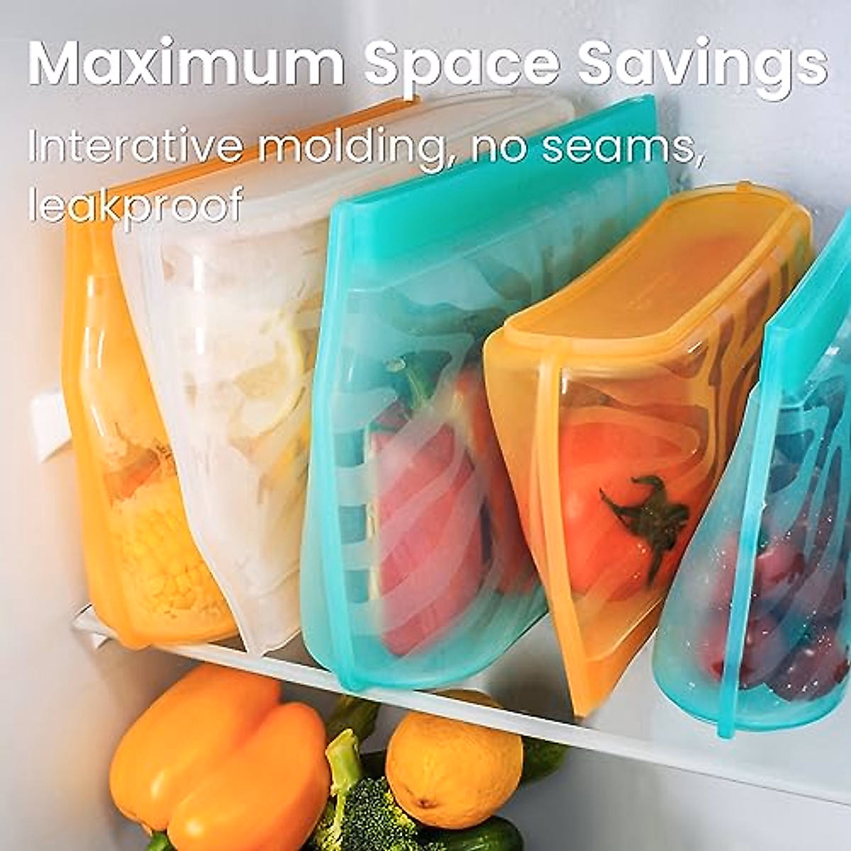 AECHY Silicone Bags Reusable Storage - Reusable Food Storage Bags, Extra Large 95 OZ Reusable Sandwich Bags - Silicone Food Pouch Stand Up, Leak-free, Heavy-duty, Microwave Safe, 3PCS, Auqa