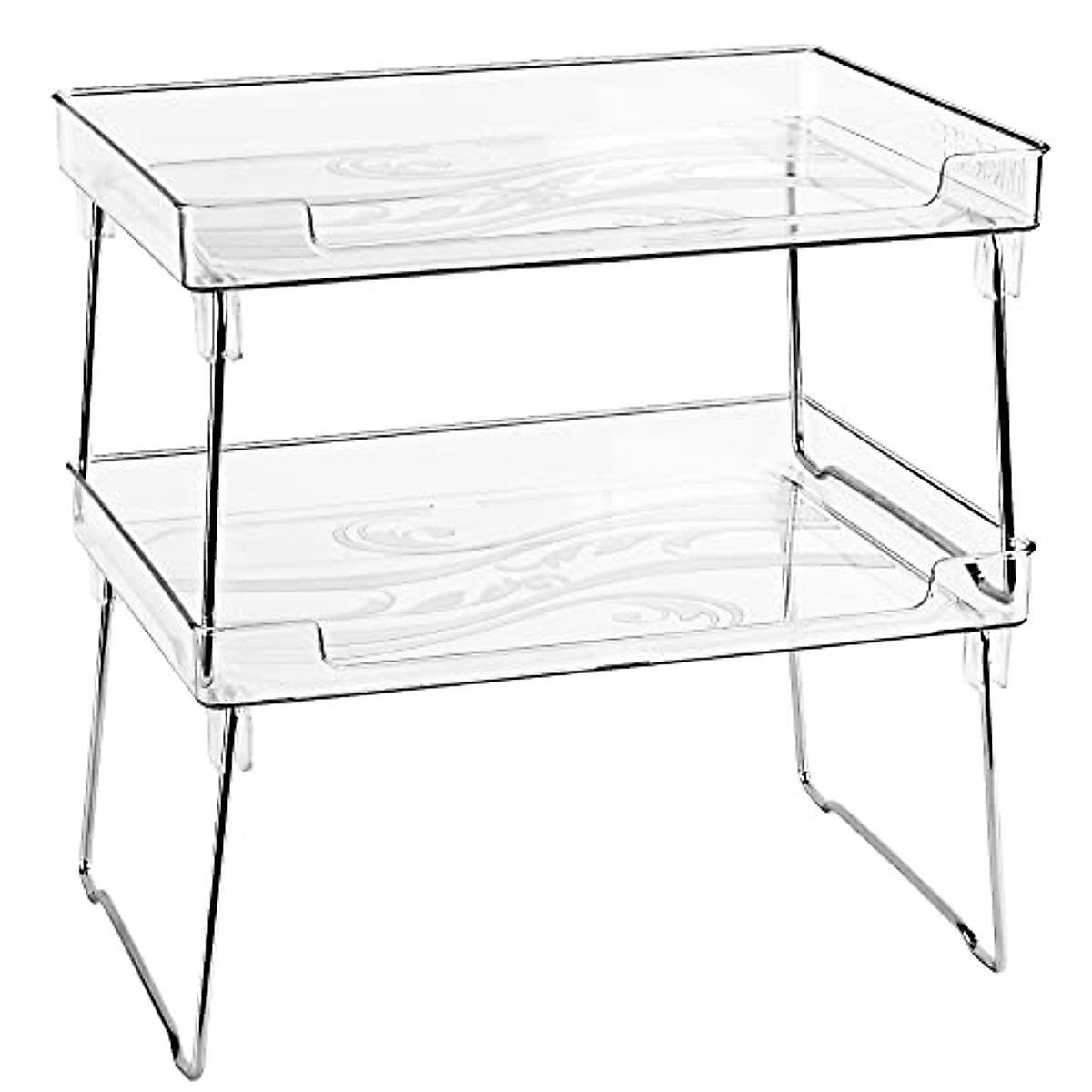 Clear Stackable Shelf - Easily Organize Your Kitchen Counter and Cabinet Shelves While Creating Extra Storage Space with This Foldable Translucent Plastic Shelf. (2-Pack)
