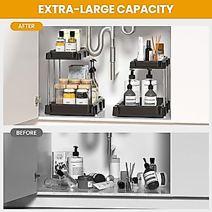 Trusthere Under Sink Organizers and Storage, 2-Tier Sliding Kitchen Sink Organizer, Bathroom Organizers and Storage Shelf Drawer, L-shapeUnder Sink Storage for Kitchen Bathroom Cabinet