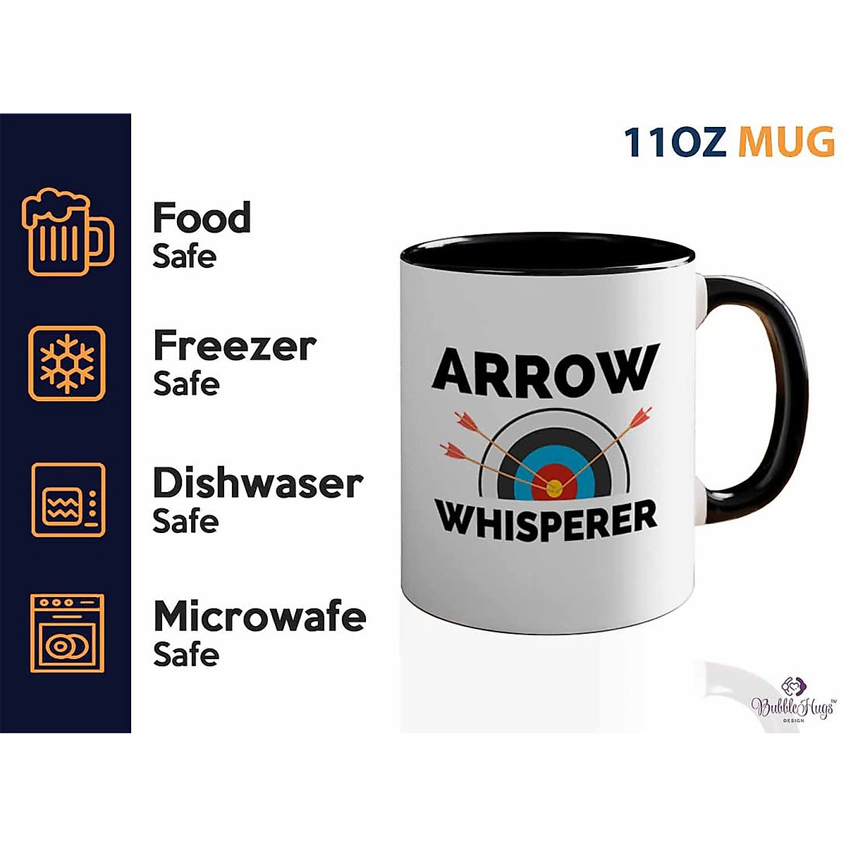 Archery 2Tone Black Mug 11oz - Arrow Whisperer - Archery Trainer Bowfishing Deer Shooting Target Shot