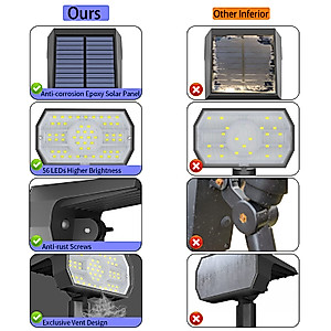 Solar Spot Lights Outdoor, Solar Landscape Spotlights, 56 LED, IP65 Waterproof, 3 Lighting Modes,Solar Lights Outdoor for Garden Yard House Walkway Driveway Porch Patio Tree [Cool White 4 Pack]