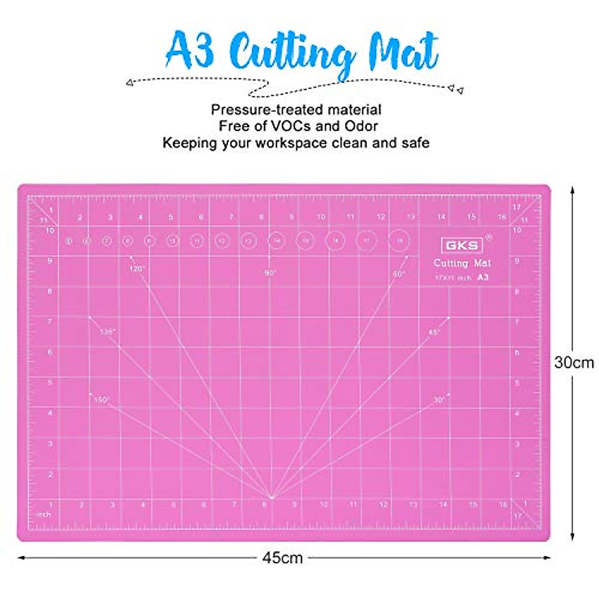 Rotary Cutter Kit, 45mm Rotary Cutter Tool Kit with Rotary Cutter, 12x18 Inch A3 Cutting Mat, Patchwork Ruler, 10 Fabric Clips, 50 pins and 3 Spare Blades