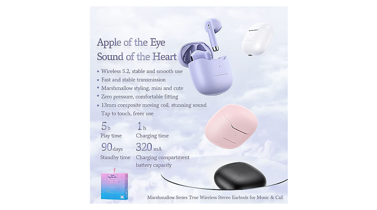 Loluka Purple Wireless Earbuds with Touch Controls & 5H Battery