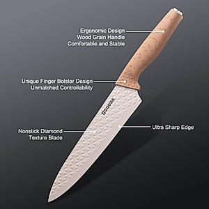 GOODA Kitchen Knife Set With Block,6-Piece Professional Chef Cooking Knives Set For Kitchen,Non-Stick Stainless Steel Knife Block Set (Khaki)