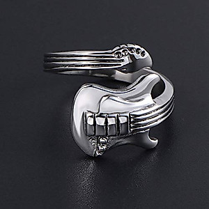 MZC Jewelry Music Guitar Ring Size 9 Men's Stainless Steel Punk Rock Ring for Women Dad Grandpa Mom Grandma Wife Mother Birthday Gift Jewelry