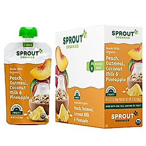 Sprout Organics, Peach, Oatmeal, Coconut Milk & Pineapple, 6+ Month Pouches, 3.5 oz (12-count)