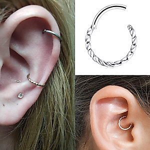 QWALIT Cartilage Earrings Hoop 16G Helix Daith Tragus Piercing Jewelry Stainless Steel CBR Hinged Clicker Septum Ring CZ Sleeper Hoop Earrings