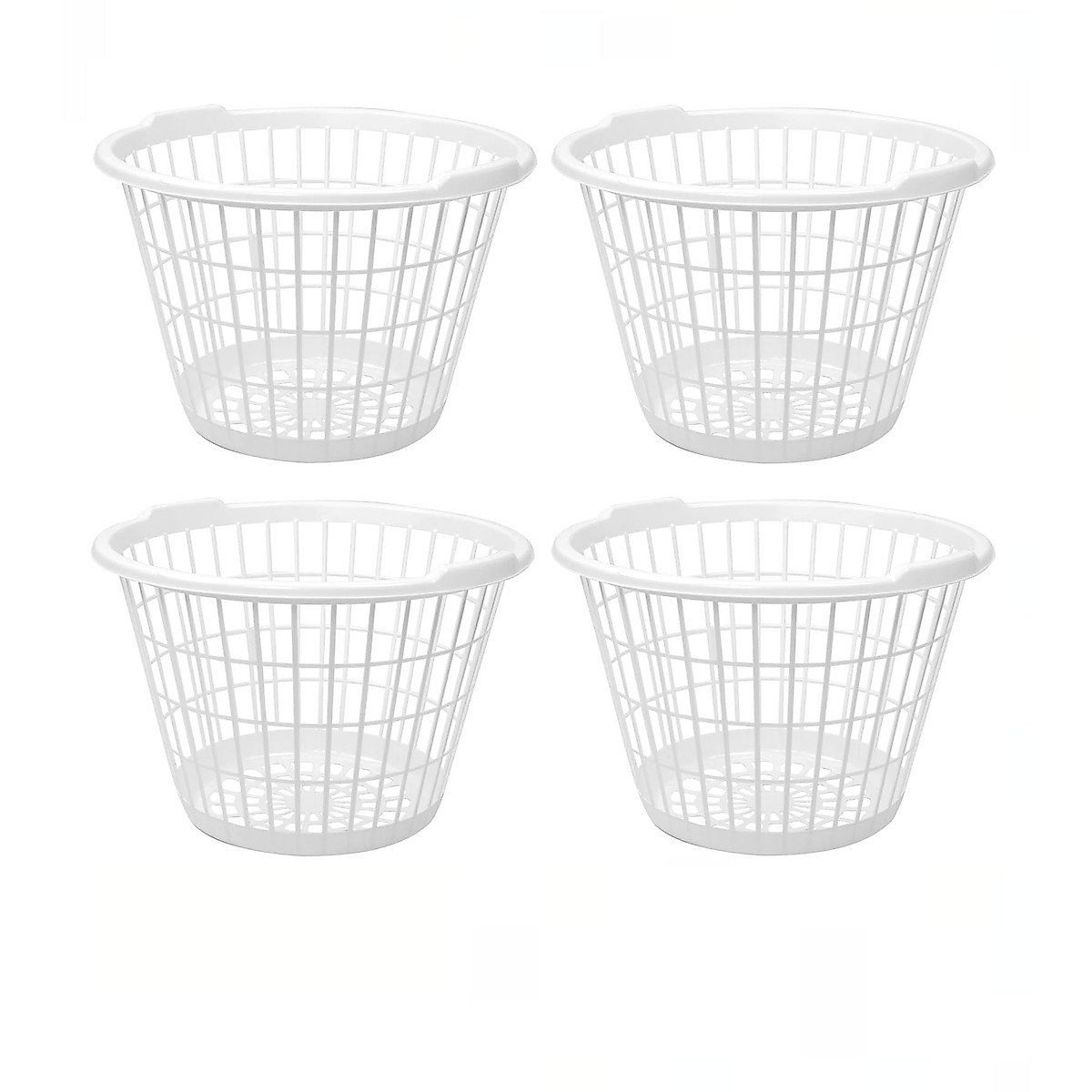 Evou Set of 4 Laundry Baskets Hampers (Several Colors) Lightweight Plastic, for Clothes, Towels, Storage of Kids & Baby Toys, Garden, 1 Bushel Capacity (White)