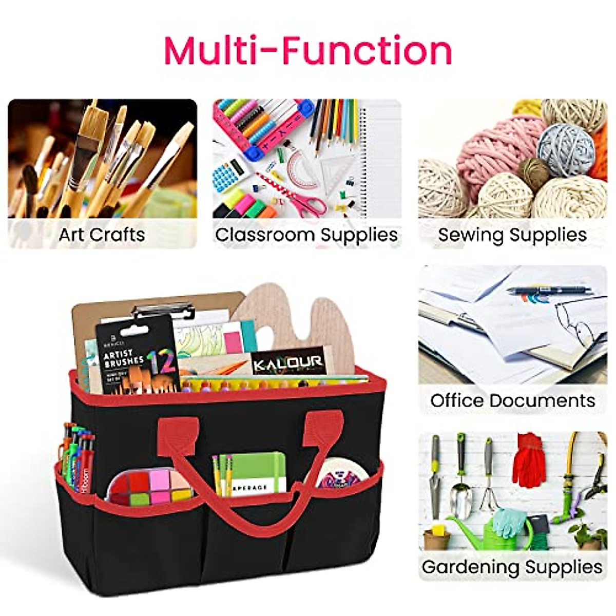 Godery Desktop File Folder Tote and Stock Organize, Fundamentals Art Organizer Storage Craft Tote Bag for Office Desk Organize, Make-up Storage Tote with Handles for Travel or Daily Use, Black