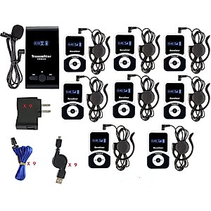 EXMAX® ATG-100T 195MHz Wireless Tour Guide System Interpreter Equipment Translator Microphone for Church Translation headsets Simultaneous Interpreting Equipment (1 Transmitter 8 Receivers)