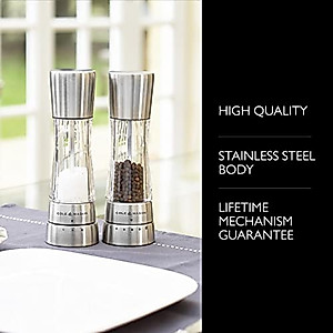 COLE & MASON Derwent Salt and Pepper Grinder Set - Stainless Steel Mills Include Gift Box, Gourmet Precision Mechanisms and Premium Sea Salt and Peppercorns